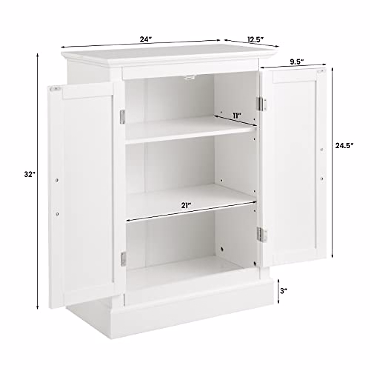 Tangkula Bathroom Storage Cabinet, Freestanding Floor Cabinet with Double Doors and 2 Adjustable Shelves, Anti-toppling Device, Modern Wood Storage for Bathroom Living Room Entryway (White)