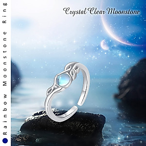 925 Sterling Silver Leaf Ring Moonstone Adjustable Open Rings for Mother's Day Women Minimalist Statement Band Finger Ring Dainty Trendy with Box