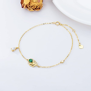 SISGEM Real 14k Gold Peacock Feather Bracelet for Women, 14 Karat Gold Animal Lover Wrist Jewelry Gifts for Her, 6.8"+0.8"+0.8"