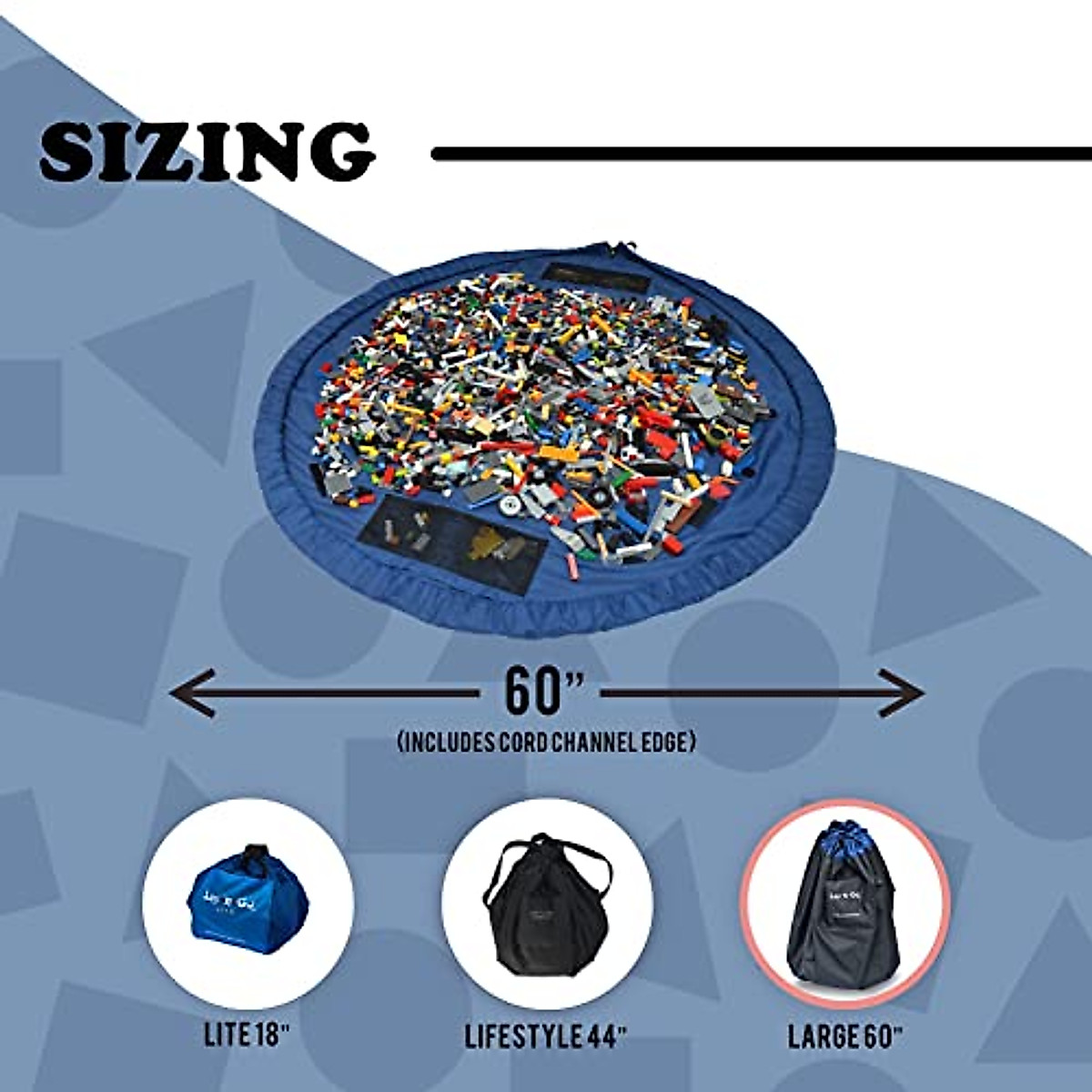 Lay-n-Go 2-in-1 Extra Large Portable Drawstring Toys Storage Organizer and Play Mat for Room and Travel, Made for Kids and Toddlers with a Durable Patented Design, 60 inch, Blue