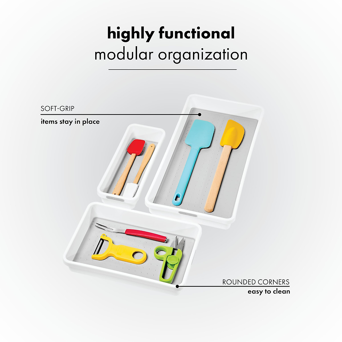 madesmart Classic 3-Tray Bin Pack - White | CLASSIC COLLECTION | Multi-Purpose Storage | Soft-grip Lining and Non-slip Rubber Feet | Durable | BPA-Free