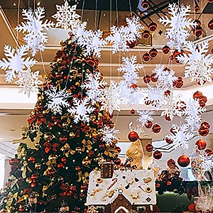 OuMuaMua Winter Christmas Hanging Snowflake Decorations, 12PCS Snowflakes Garland & 12PCS 3D Glittery Large White Snowflake for Christmas Winter Wonderland Holiday New Year Party Home Decorations