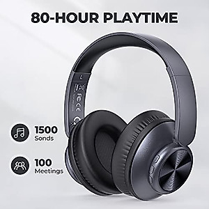 V8 Wireless Bluetooth Headphones Over Ear, 80 Hours Playtime Wireless Headphones with Deep Bass,Lightweight Foldable Headphones Built-in Mic,HiFi Stereo Sound for Travel Work Laptop PC Cellphone