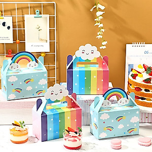 12 Packs Party Favor Boxes Treat Boxes with Handles Rainbow Baby Shower Boxes Cloud Paper Goodie Boxes Gable Boxes for Rainbow Birthday Decorations Boy Girl Kids' Party Supplies, 6 x 3 x 7 Inch