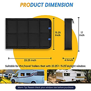 funomo RV Skylight Window Shade, 23 ¼" (L) x 15 ¼" (W), Foldable Magnet RV Blackout Cover, UV Rays Protection Camper Trailer Fan Vent Cover, Waterproof Thickened Oxford Fabric (Black)