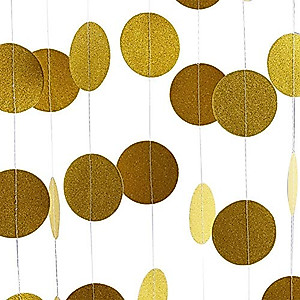 SS Cohen 4 Packs 52 Feet Gold Circle Dots Glitter Paper Garland Party Decorative Paper Circle Dots Hanging String for Birthday Wedding