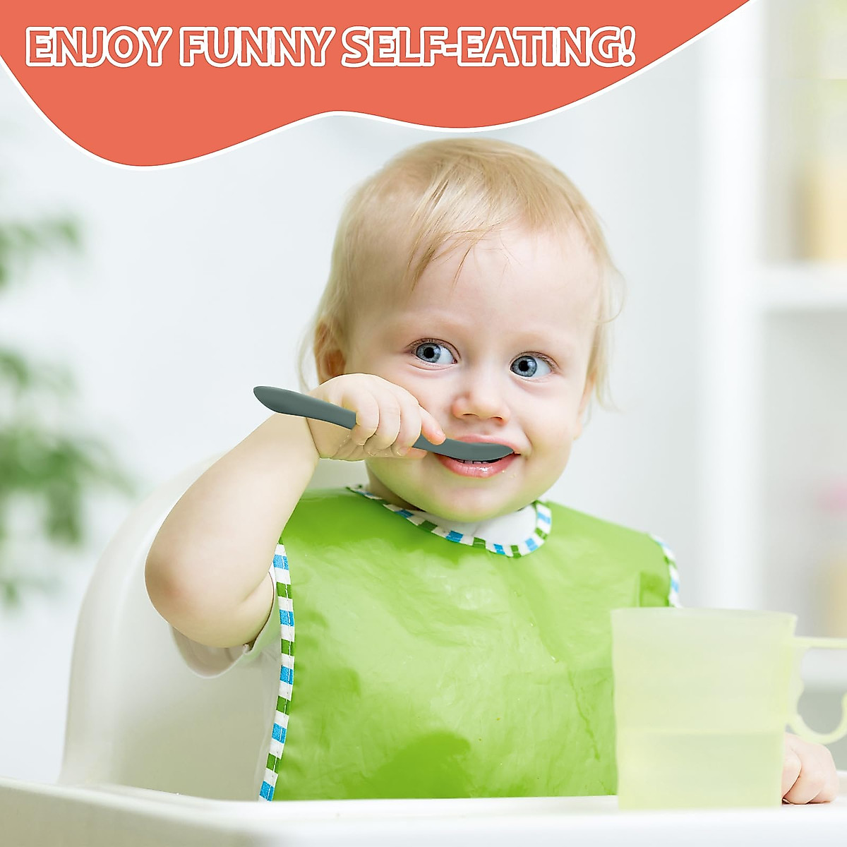 6-Piece Silicone Baby Feeding Spoons for First Stage Infant, Soft-Tip Easy on Gums I Training Spoon Self | Baby Utensils Feeding Supplies, Dishwasher Safe & Boil-proof