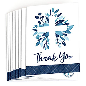 Big Dot of Happiness Blue Elegant Cross - Boy Religious Party Thank You Cards (8 count)