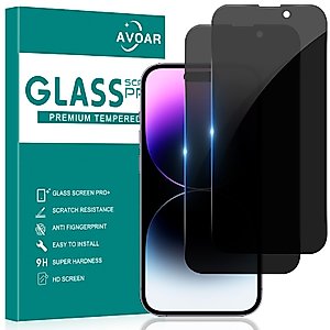 AVOAR 2 Pack Privacy Screen Protector for iPhone 14 Pro Max, Privacy Screen iPhone 14 Pro Max 6.7 Inch Tempered Full Screen Glass Film, Anti-Spy, Bubble Free, Case Friendly