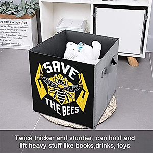 Heart Mind Soul Saves The Bees PU Leather Collapsible Storage Bins Canvas Cube Organizer Basket with Handles