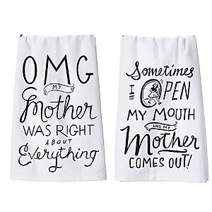 Primitives by Kathy Mom Towel Set - OMG My Mother Was Right and Open My Mouth and My Mother Comes Out