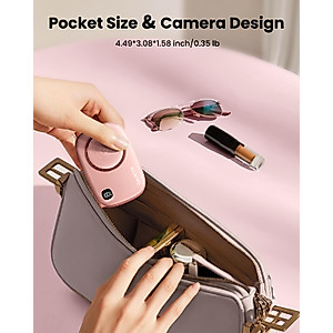 Gaiatop Neck Fan Rechargeable Mini Portable Fan Cute Camera Design, Small Desk Fan with 360°Rotate Mirror, 3 Speed USB Handheld Fan with LED Display, Cooling Personal Lash Fan Travel Essentials Pink