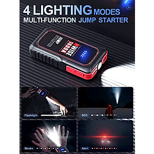 NWISE Battery Jump Starter, 1600A Peak Portable Car Jump Starter with Smart Safety Jumper Clamps,12V Jump Boxes for Cars with Dual USB Quick Charge 3.0, LED Light