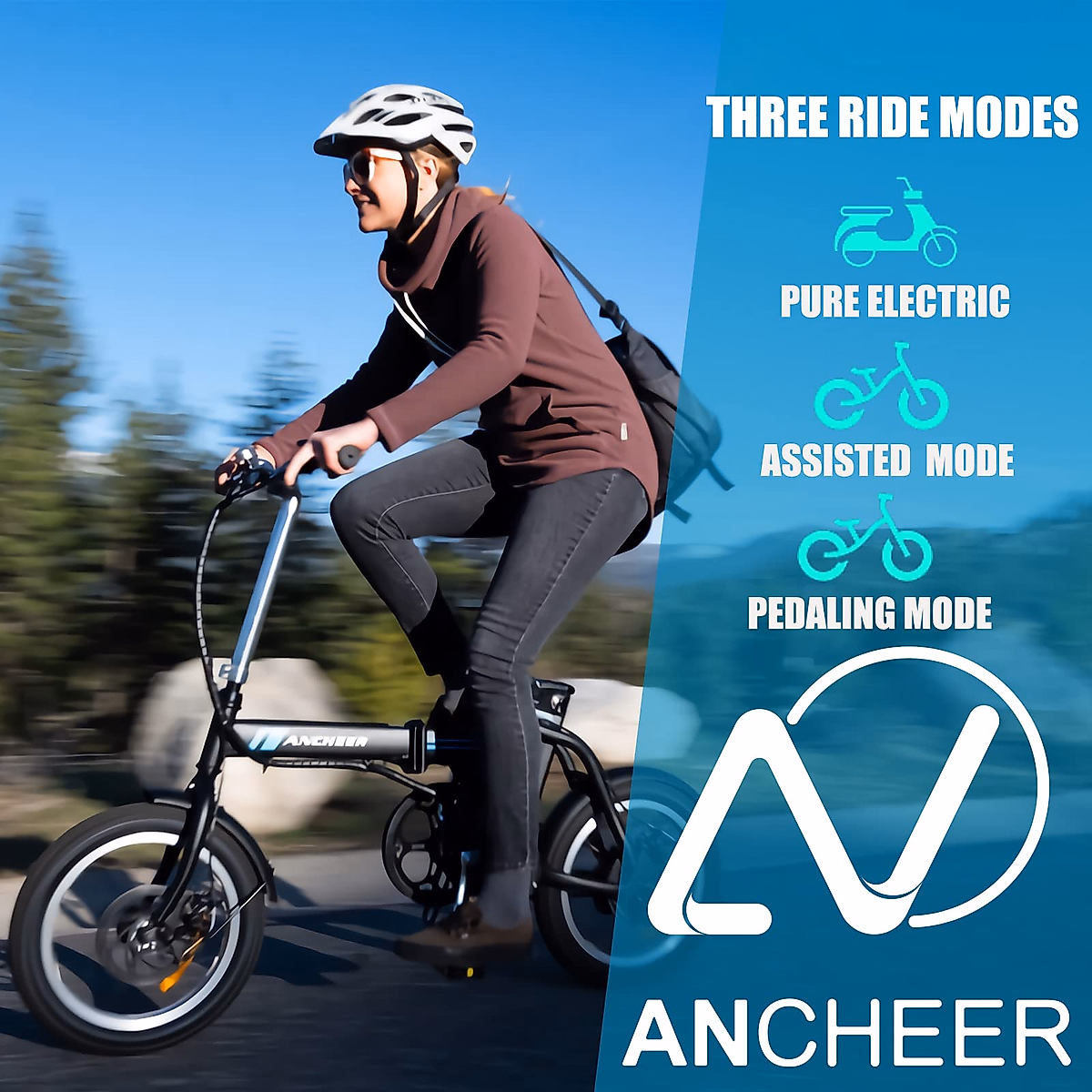 ANCHEER 16 inch Folding Electric Bike for Adults - Single Speed up to 15.5 Mph eBike with Removable Battery Mileage 30 Miles, Dual Disc Braking, 3 Riding Modes (Black)