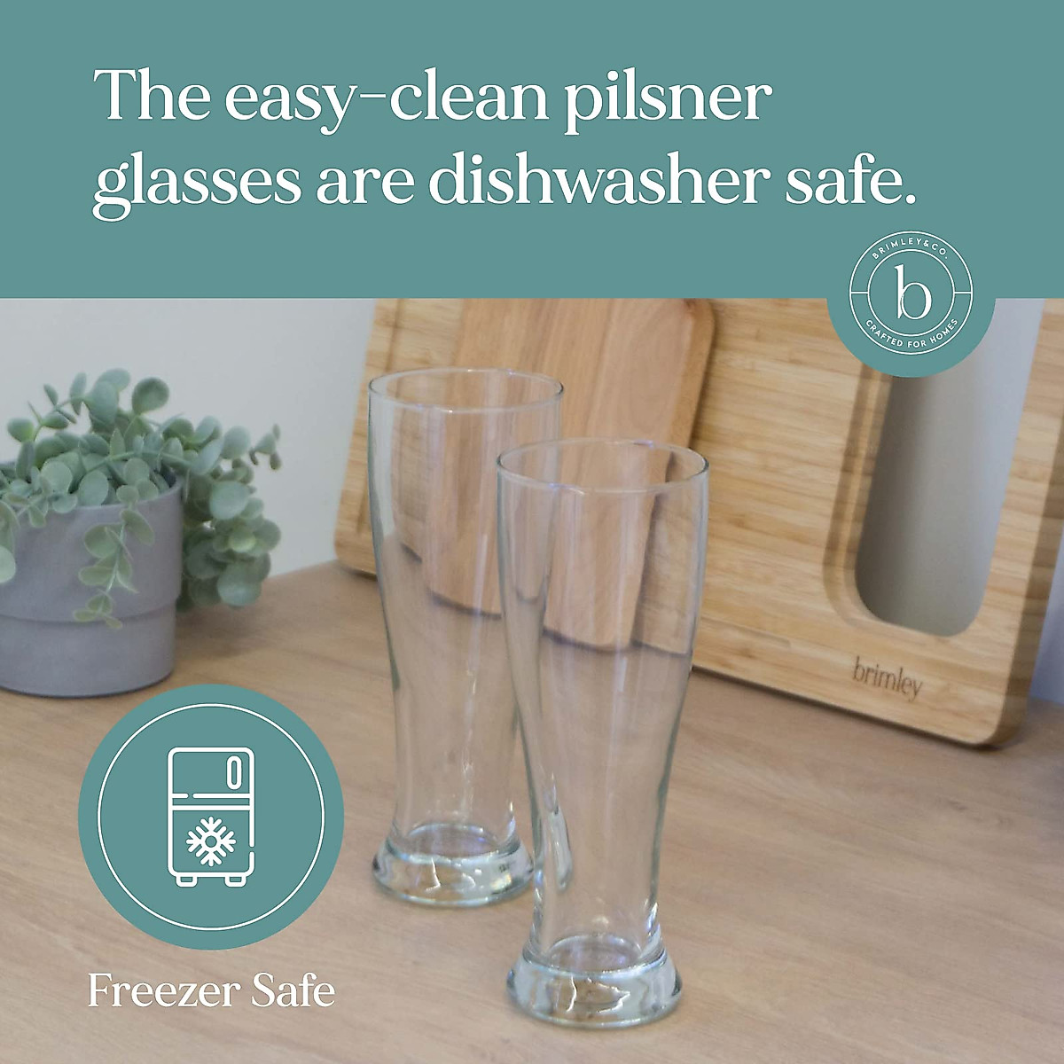 brimley 16oz Nucleated Pilsner Beer Glasses Set of 4 - Craft Beer Drinking Glasses Set for Pilsners & Other Lighter Beers - Dishwasher Safe/Freezer Safe Glass Pint Glasses - Beer Gifts