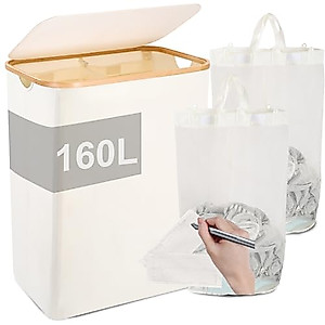 Laundry Hamper 2 Section, 160L Extra Large Laundry Basket with Lid, Double Hampers with 2 Removable Bags for Bathroom, Bedroom, Home, Toy Organizer, Beige