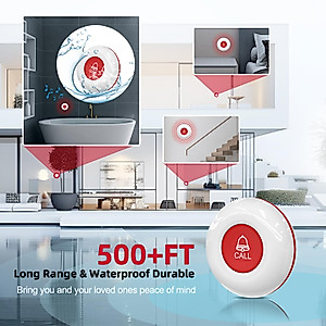 CallToU Wireless Call Buttons for Caregiver Pager and Restaurant Calling Pager Waterproof 500+ Feet Operating Range for Elderly/Patient/Disable（Need to Be Paired with Receiver to Work）