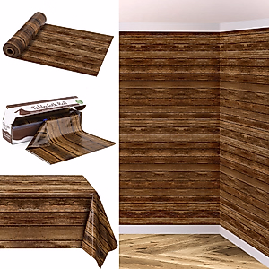 HOBBY HORSE 100 Ft x 54 Inch Wood Grain Tablecloth Roll in Slide Cutter Box Disposable Rustic Backdrop Vintage Table Cover Western Themed Bulletin Board Plastic Roll for Barn Birthday Classroom Decor