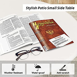 Babion Patio Side Table, Outdoor Side Table, White Small Round End Table, Weather Resistant Steel Outdoor Table for Patio Yard Garden Balcony, Waterproof Metal Side Table