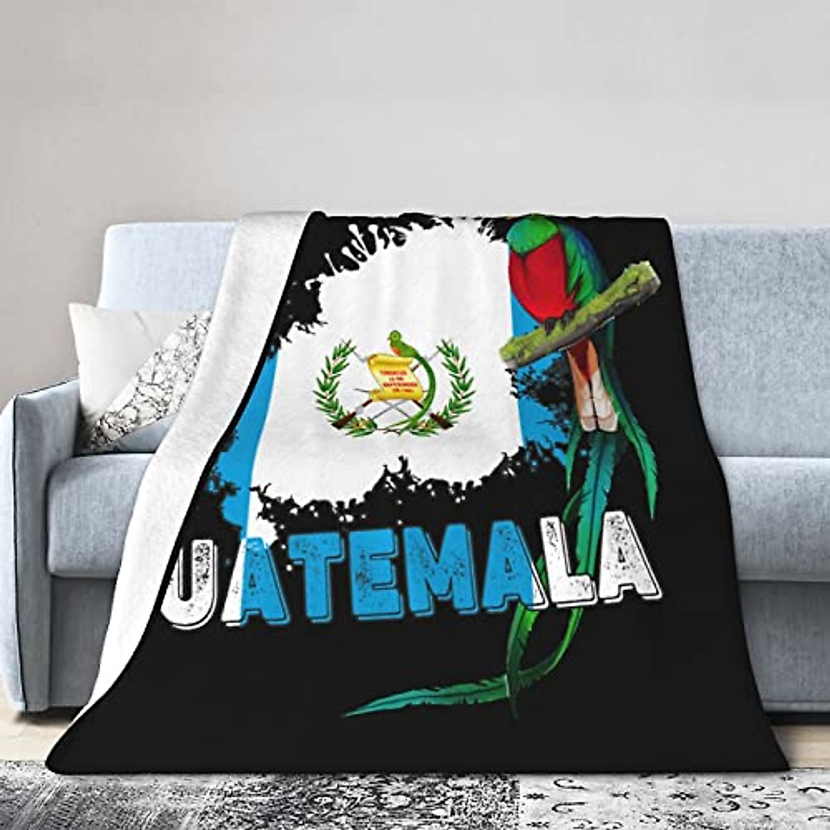 Flannel Fleece Blanket for Bed Sofa Room Bedroom Floor,Soft Fuzzy Plush Blanket,Super Soft,Warm,Super Cozy and Comfy for All Seasons (Guatemalan Flag and Guatemala Quetzal Bird,50"X40")