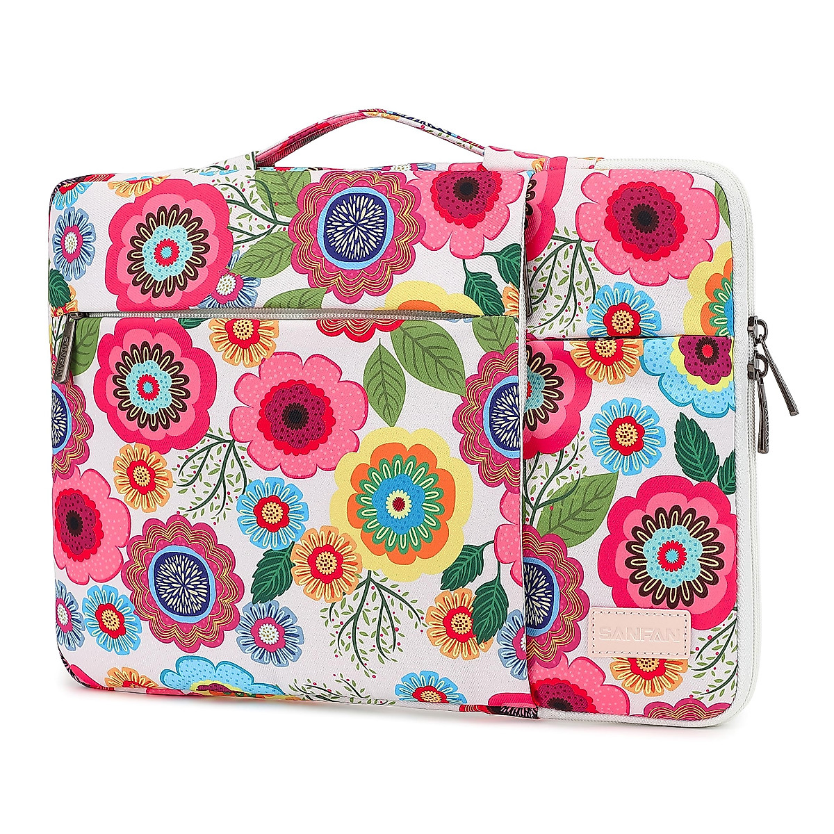 SANFAN 360° Protective 3 Pockets Laptop Sleeve Case Bag with Handle for MacBook Air 15 inch,MacBook Pro 16 inch and 15.6 inch Screen Laptop (Flowers)