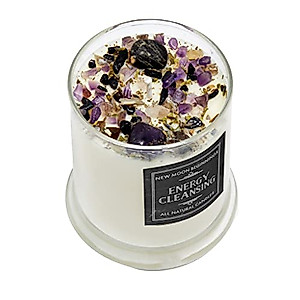 Energy Cleansing Candle by New Moon Beginnings - Crystal & Herb Candles - Protection Candles - All Natural Soy Candle - Lavender Sage Cedar