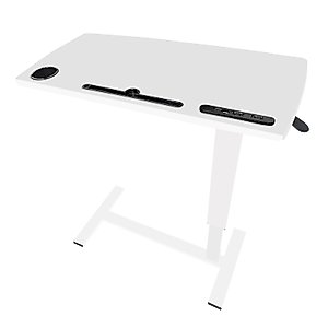 Over bed Table Pneumatic Adjustable Height Stand Desk with hidden Wheels USB Ports Pad slot Mobile Laptop Standing Desk Cart, Podium table (White, 32X16 inshes)