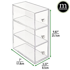 mDesign Plastic Stackable Desktop Organizer Tower Storage Station with 3 Drawers for Home Office - Holds Pens, Sticky Notes, Binder Clips, Notepads, or Gel Pens - Lumiere Collection - 2 Pack - Clear