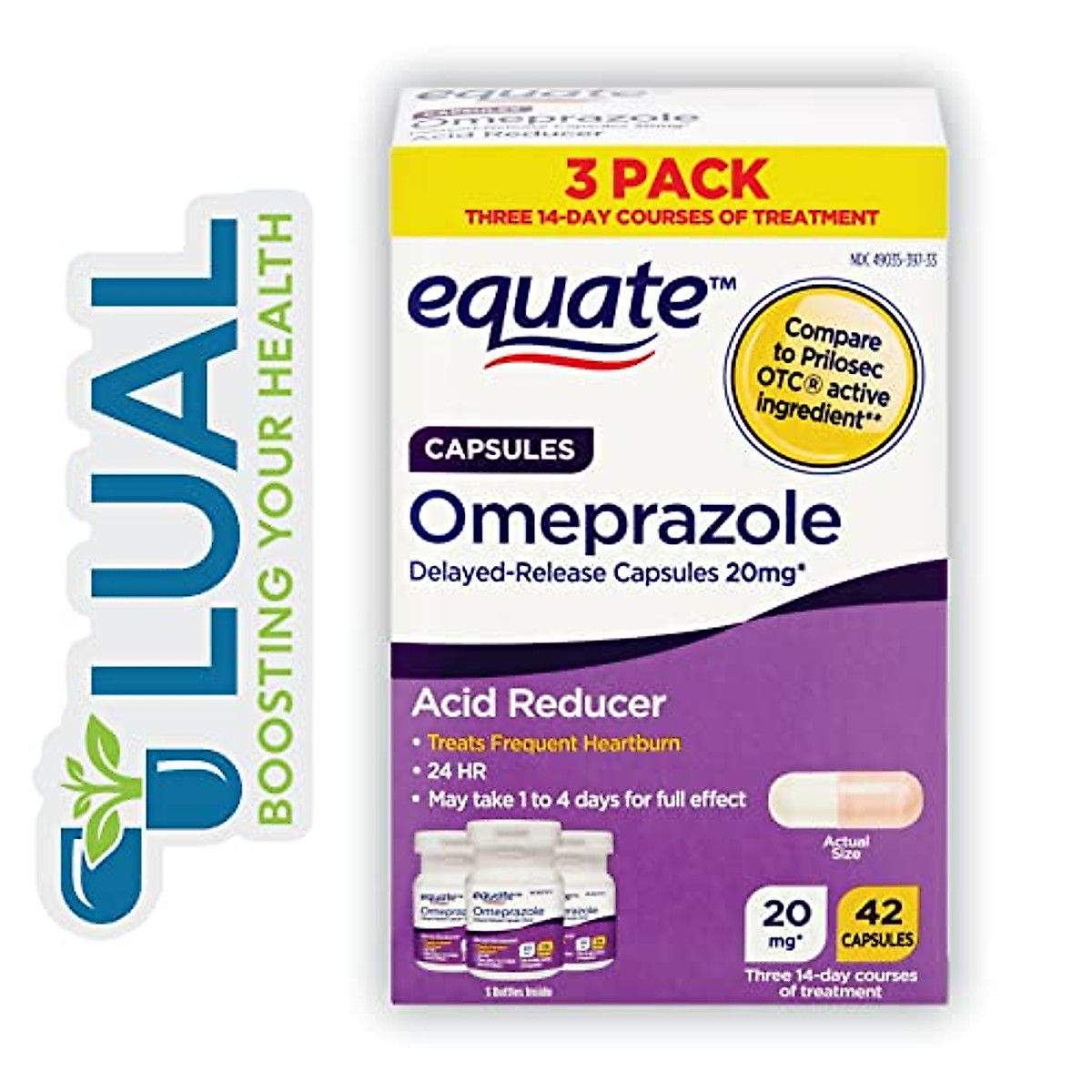 Omeprazole Delayed-Release Capsules, 20 mg. Includes Luall Fridge Magnet + Equate Omeprazole Delayed Release Tablets 20 mg (Capsules, 42)