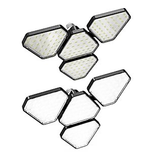 STODER Garage Lights Ceiling LED Adjustable Angles 120W 12000 Lumens 6500K Daylight Deformable Garage Ceiling E26/E27 Light Suitable for Garage Shop Basement Workshop (2Pack)