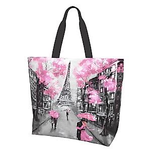 Sweetshow Eiffel Tower Tote Bag Paris Gifts for Women Pink Handbag Paris Bag Grocery Bag Waterproof Reusable Grocery Shopping Gift Bag for Beach Bags Shoulder Bag Handbag