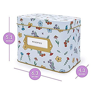 poiet Tin Recipe Box with Cards and Dividers, Includes 50 4x6 Recipe Cards, 16 Dividers (Wildflower)