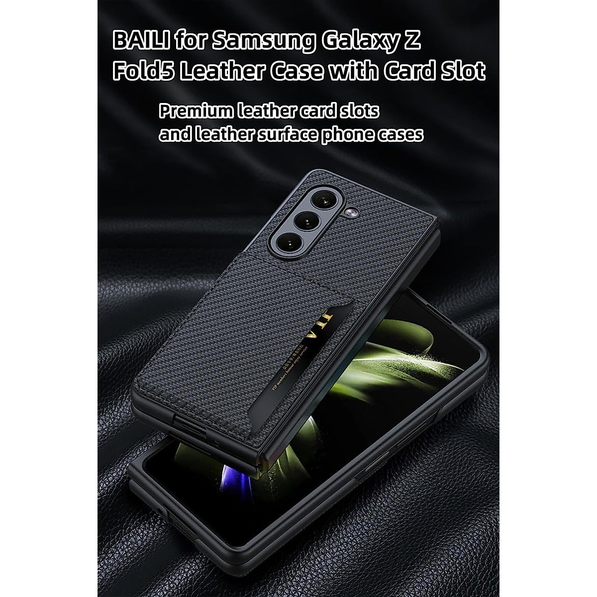 BAILI for Samsung Galaxy Z Fold5 Leather Wallet Case,Galaxy Z Fold 5 Case with Card Slots,Galaxy Z Fold 5 Case with Card Holder,Military Grade Drop Protective Cover for Fold5-Wine Red