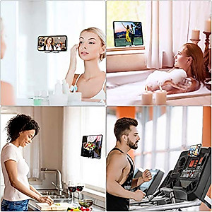 Wall Mount Cell Phone Holder - Mirror Adjustable Cellphone Stand with 2Pcs Adhesive Sticky Pads for Bathroom Bedroom Kitchen or Dorm, Compatible with iPhone Series or Other Smartphones