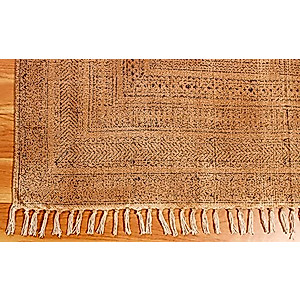 Bohemian Cotton Rug Hand Block Printed Handmade Tassels Throw Rugs Hand Woven Door Mat Floor Rug Indoor Area Rugs for Laundry Room Living Room Bathroom Lounge