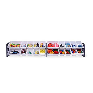 UNiPLAY Toy Organizer with 20 Removable Storage Bins, Multi-Bin Organizer for Books, Building Blocks, School Materials, Toys with Baseplate Board Frame (Gray)