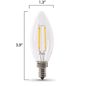 Feit Electric 40W Equivalent Candelabra LED Light Bulb, Dimmable, E12 Base, 2700K Soft White, B10 Filament Torpedo Tip Decorative Lighting Bulbs, 13-Year Lifetime, CTC40/927CA/FIL/6, 6-Pack