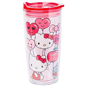 Silver Buffalo Sanrio Hello Kitty Valentine’s Day Heart Balloons Double Wall Travel Tumbler with Slide Close Lid, 20 Ounces