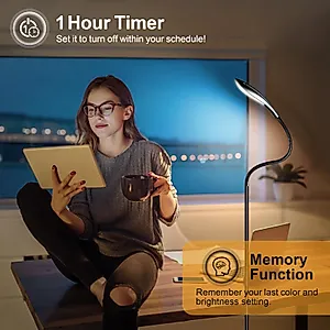 OUTON LED Floor Lamp, 12W 1080LM, Dimmable Adjustable Gooseneck Standing Lamp with 4 Color Temperature, Remote & Touch Control, 1H Timer, Memory Function for Reading Living Room Bedroom Office (Black)