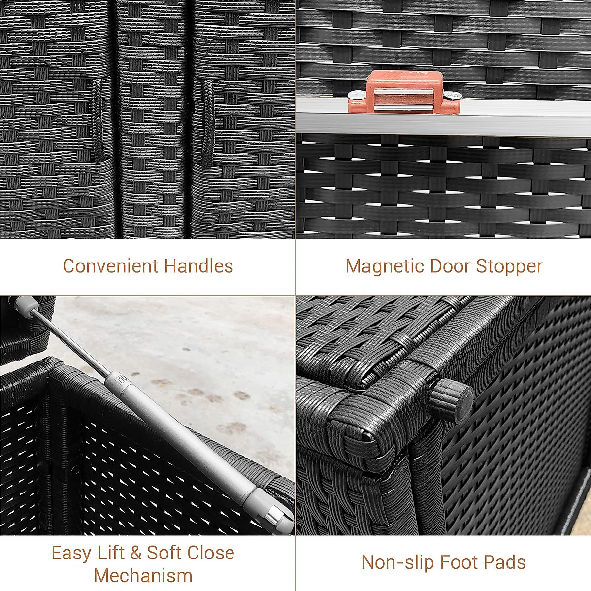 RELAX4LIFE PE Wicker Storage Box - Outdoor 88 Gallon 2-Tier Deck Box for Patio Furniture Toys Storage w/Lid & Front Doors, All Weather Rattan Storage Bin for Backyard Garden Poolside Porch (Black)