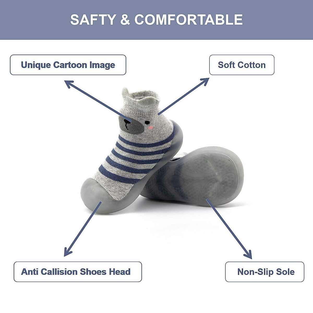 Babycare Toddler Slippers - Baby Boys & Girls First Walking Shoes, Rubber Sole Non-Skid Floor Slippers (Grey, MEDIUM, 5.5)