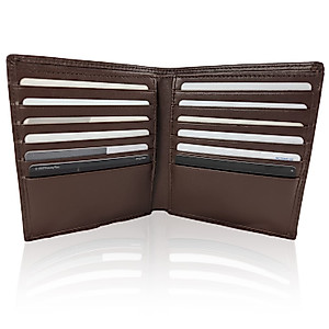 Extra Large Mens Leather Wallet with 12 credit card slots. Slim Minimalist Design, Not Bulky. Bifold Organizer. Wallet for Men. Dark Brown 5 x 4.25 in.