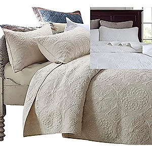 Brandream 6PC Luxury Quilt Bedding Set Farmhouse Vintage Queen Size Oversized Bedspread Quilt Set