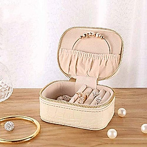 ZZYINH AN207 Simple Jewelry Box PU Leather Earrings Necklace Bracelet Storage European Style Portable Travel Jewellery Organizer Small Jewelry (Color : Beige)