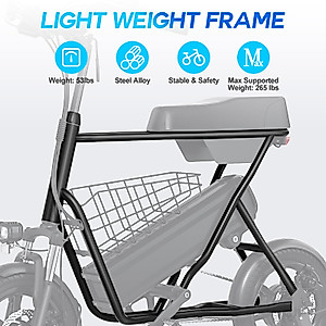 RIDWIND 14" Electric Bike for Adults with Long Seat and Basket, 350W City Commuting Ebike 36V/10Ah Men Electric Bicycles Up to 25 Miles, 15.5MPH, Double Disc Brake, LCD Display, Moped E Bicycle