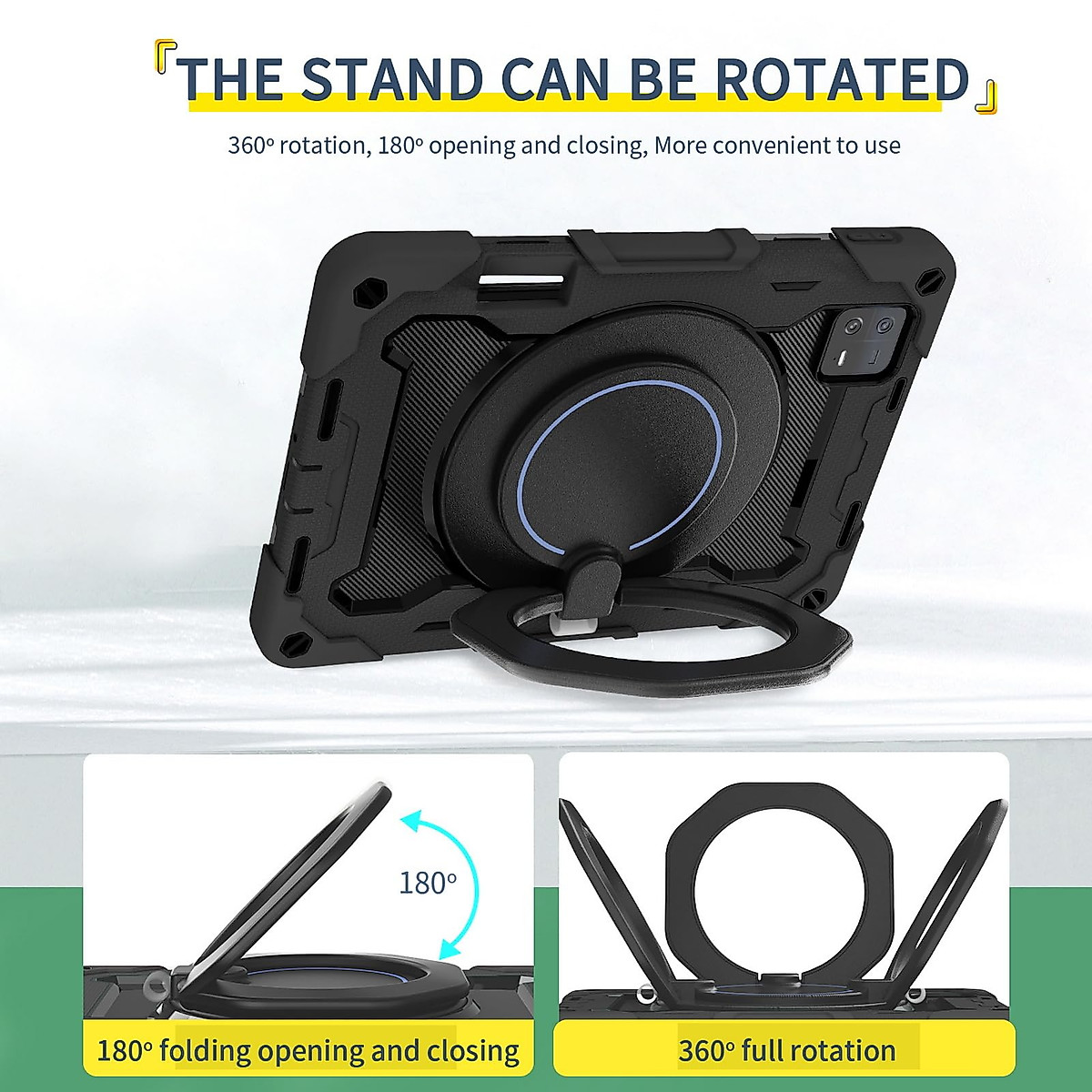 DWaybox Case for Xiaomi Pad 6 / Pad 6 Pro 11.0 inch, PC + Silicone 3-Layers Combo Armor Heavy Duty Shockproof Cover with 360° Rotating Ring Stand -Black