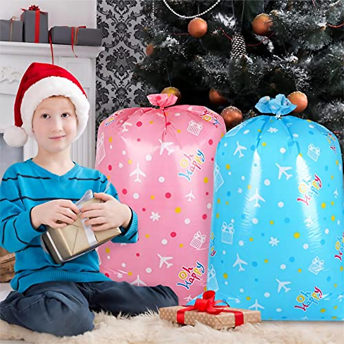 HANSWARE Extra Large Gift Bag for Presents,Shower Gift Bags for Boys, Jumbo Baby Gift Bag for Wedding Wrapping,Birthday, Party,Giant Huge Gifts- 56" x 36" (Blue Plane, 1 Count)