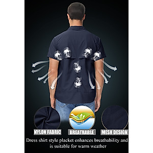 TACVASEN Men's Quick Dry UV Protection Zipper Convertible Long Sleeve Shirt Navy, L