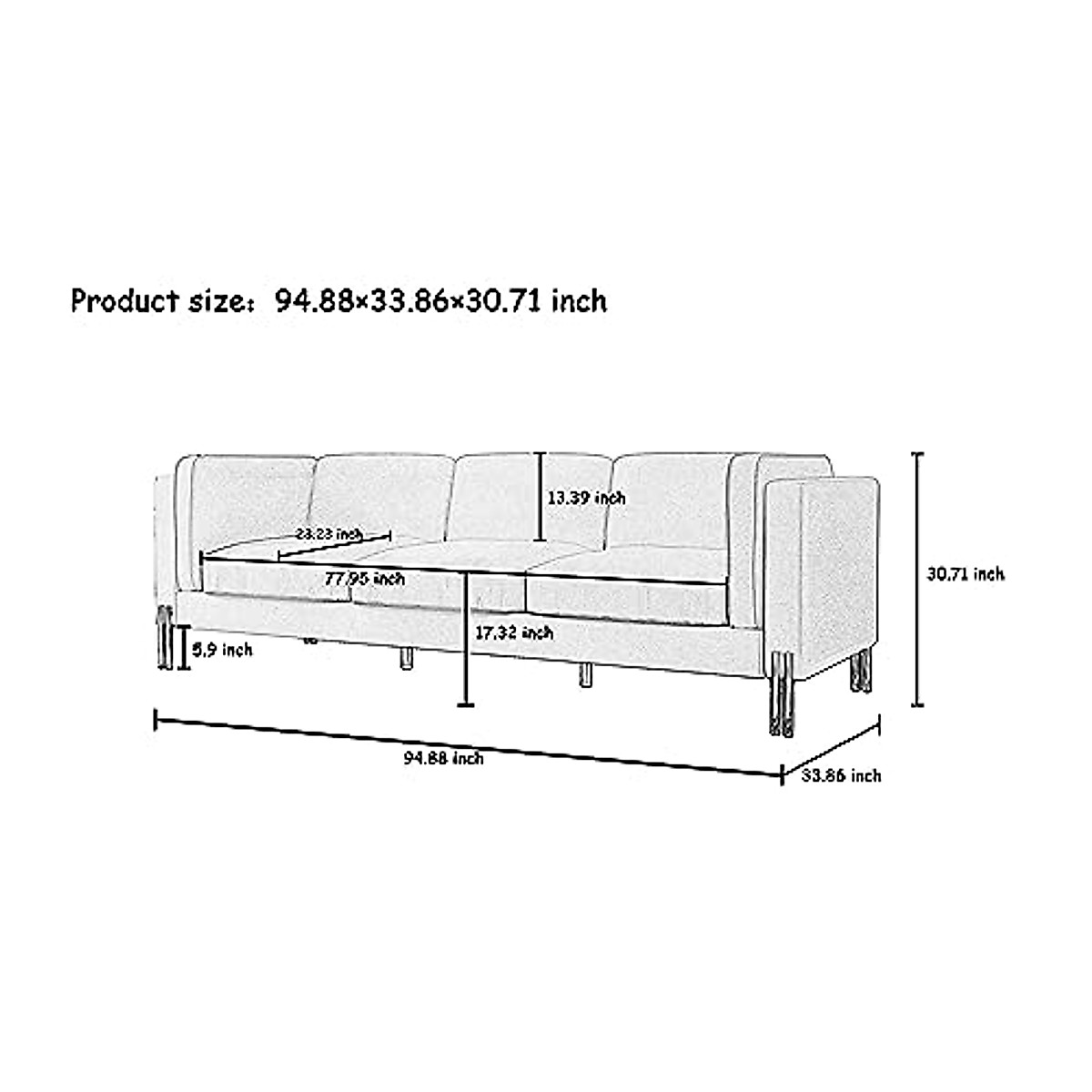 LostCat 94" Velvet Sofa, 94" Sofa Chesterfield Velvet Upholstered Mid-Century Modern Loveseat Couches Large Comfort Sofa, Three-seat Living Room Couch for Living Room Apartment, Black