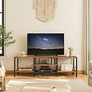 HOOBRO TV Stand with Power Outlets to 75 Inches, TV Console Table with Open Storage Shelves Cabinet, Industrial Media Entertainment Center for Living Room Bedroom, Rustic Brown and Black BF80DS01